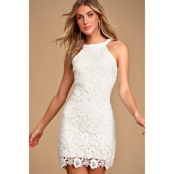 Lulus | Dresses | Lulus Formal Floral Lace Cute Halter Bodycon Dress ...